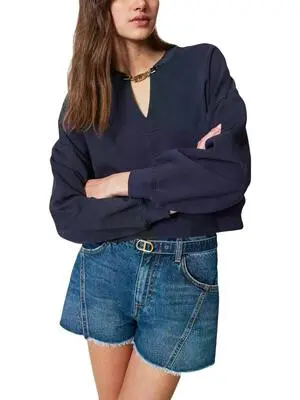 TWINSET Oval T Belted Denim Shorts - Blue