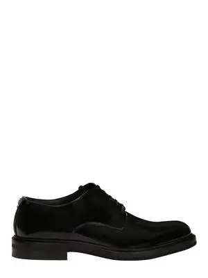 Dolce & Gabbana Calf Leather Derby Shoes With Logo Plaque - Black
