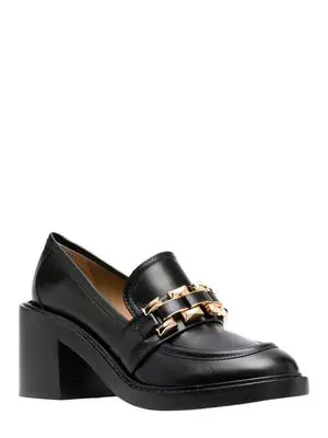 ROBERTO FESTA Roberto Festa Black Calf Leather Loafers With Gold-Tone Chain Detail