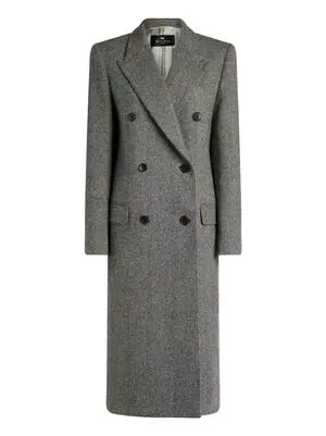 Etro Herringbone Double-breasted Wool Blend Coat - Black