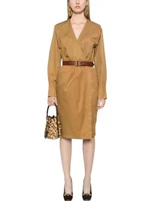 SAINT LAURENT Saint Laurent Belted V-Neck Dress