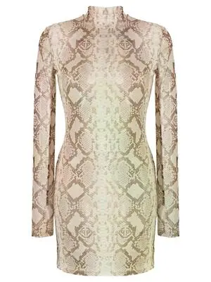 Philipp Plein Snakeskin Print Mock Neck Mini Dress - Neutrals