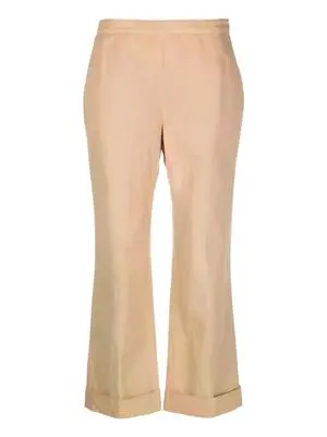 Aspesi Cropped Flared Cotton-linen Blend Trousers - Neutrals