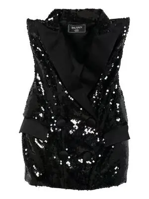 Balmain Sequin-embellished Tailored Mini Dress - Black