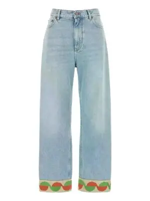 Valentino Garavani Jacquard Trim Straight Leg Jeans - Blue