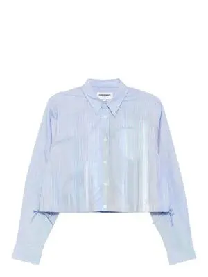 CHOCOOLATE Striped Cropped Shirt With Drawstring Detail - Blue