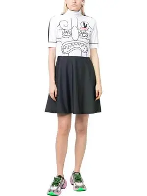 CHARLES JEFFREY Face-print Flared Minidress - Black