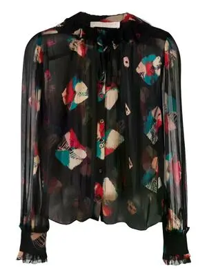 Ulla Johnson Abstract Print Sheer Blouse - Black