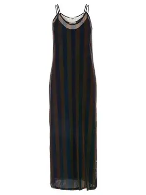 FENDI FENDI Pequin Stripe Tulle Overlay Maxi Dress