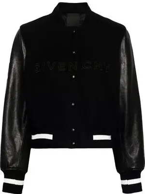 Givenchy Press-stud Bomber Jacket With Leather Sleeves - Black