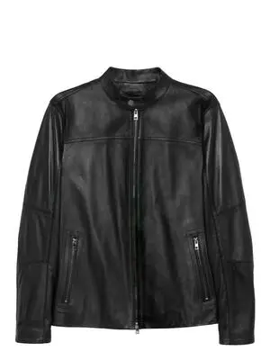 Michael Kors Leather Biker Jacket With Mock Neck - Black