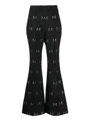 MACGRAW Patterned Jacquard Flared Trousers - Black
