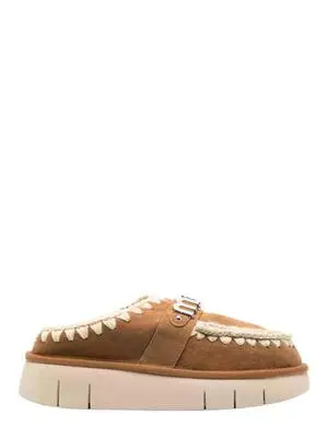 Mou Mou Logo-Plaque Chunky Slippers Brown