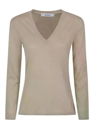 Max Mara Fine Knit V-neck Long Sleeve Top - Neutrals