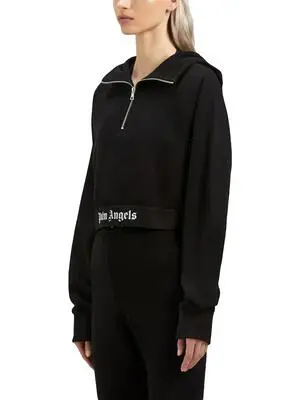 Palm Angels Cropped Cotton Logo Strap Sweatshirt - Black