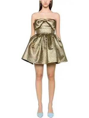 SELF-PORTRAIT Metallic Sweetheart Bow Mini Dress - Gold