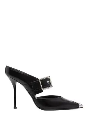 Alexander McQueen Leather Mules With Metal Toecap - Black