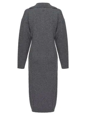 Pinko V-neck Knitted Midi Dress With Side Slit - Grey