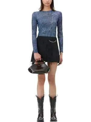 GANNI Printed Mesh Long Sleeve Top - Blue