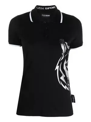 PLEIN SPORT Logo Print Cotton Polo Shirt - Black