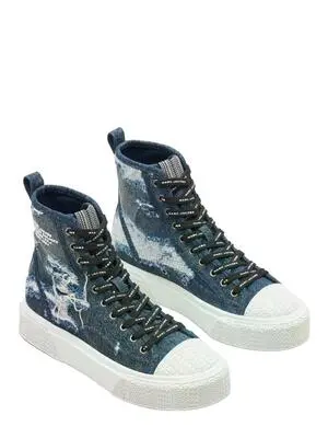 Marc Jacobs Rip And Tear High Top Denim Sneakers - Blue