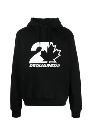 Dsquared2 Logo Print Cotton Drawstring Hoodie - Black