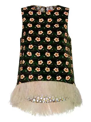 La DoubleJ Sleeveless Top With Feather Detailing - Black