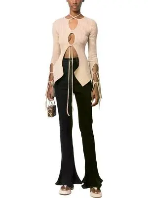 ANDREĀDAMO Tie-fastening Long-sleeve Knitted Top - Neutrals