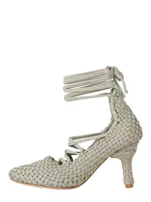 ISA BOULDER Leather Pumps With Tie-fastening Ankle Strap - Silver