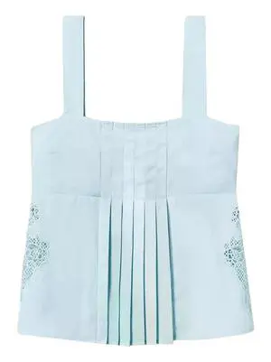 TWINSET Embroidered Pleated Twill Top - Blue