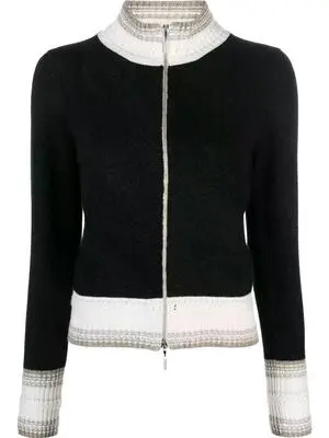 BARRIE Barrie Mottled Zip-Up Cashmere Cardigan Black