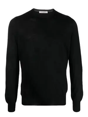 FILERIA Round Neck Fine Knit Virgin Wool Sweater - Black