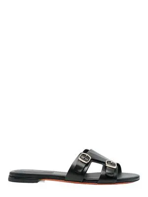 Santoni Santoni Double Strap Flat Leather Sandals Black