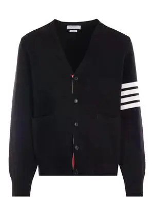Thom Browne V-neck Cardigan With Stripe Detailing - Black