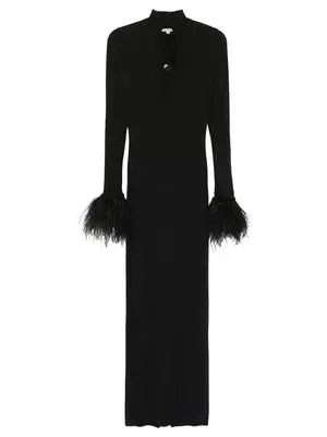 MANURI Luna Maxi Dress With Feather Trim - Black