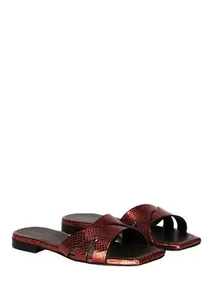 GIULIANO GALIANO Giuliano Galiano Bordeaux Leather Slides With Snakeskin Effect Red