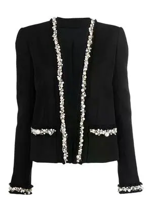 Balmain Pearl-trimmed Wool Jacket - Black