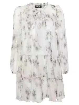 TOUT A COUP Plissé Floral-print Tiered Dress - Grey
