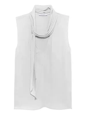 Patrizia Pepe Sleeveless V-neck Crepe Top With Sash Detail - Grey