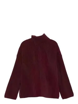 JOSEPH High Neck Ribbed Knit Sweater With Side Slits - Red