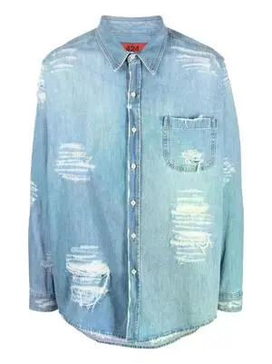 424 Distressed Denim Shirt - Blue