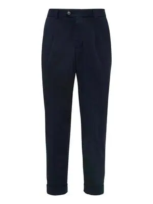 Brunello Cucinelli Tapered Cotton Trousers - Blue