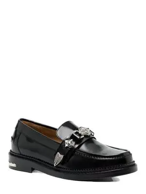 Toga Round-toe Leather Loafers - Black