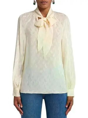 Etro Silk Jacquard Blouse With Pussy Bow Detail - Neutrals