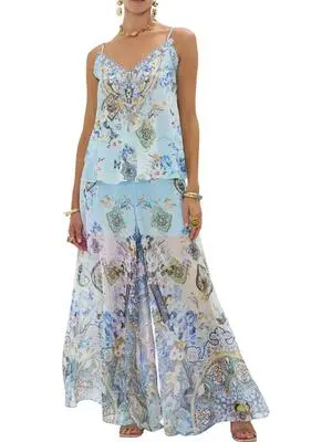 Camilla Wide-leg Sheer Trousers - Blue