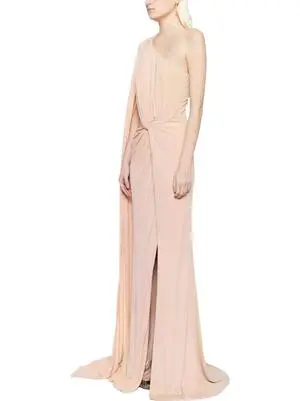 Elie Saab One-shoulder Draped Jersey Gown With Cut-out Detailing - Brown