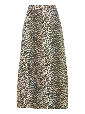 GANNI GANNI High-Waisted Leopard-Print Denim Midi Skirt