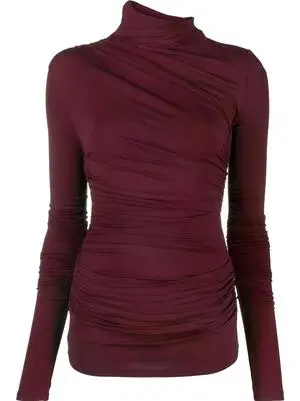 Tove Leomie Asymmetric Ruched High Neck Top - Red