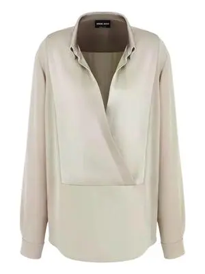Giorgio Armani Draped Silk Long-sleeve Blouse - Neutrals