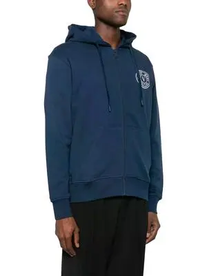 Versace Logo-embroidered Zip-up Hoodie - Blue